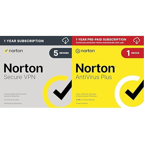 Norton VPN Standard for up to 5 Devices with Norton AntiVirus Plus for ...