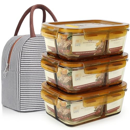 DAS TRUST 6 Pack Amber Bento Box Glass Meal Prep Containers 6 ...