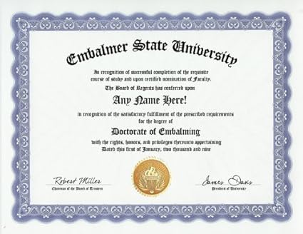 Amazon.com: Embalmer Embalm Embalming Degree: Custom Gag Diploma ...