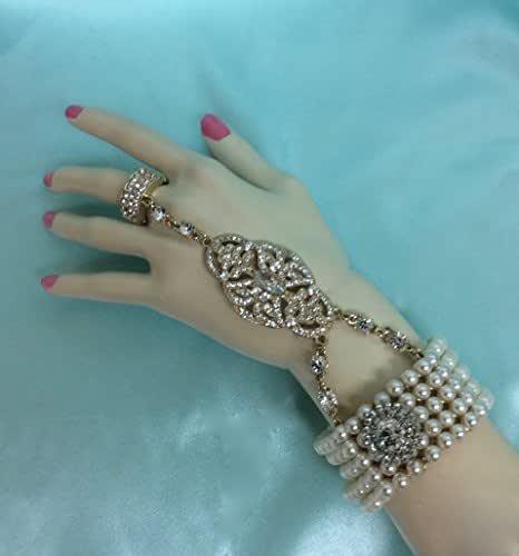 Amazon.com: Bridal Pearl Rhinestone Great Gatsby Bracelet, Wedding ...