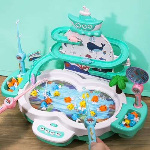 LOLUZ CUTE Fishing Game Toys with Slideway, Fishing Set with Magnetic ...