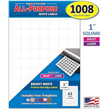 Amazon.com : Pack of 1008, 1 Inch Square White Labels, Inkjet or Laser ...