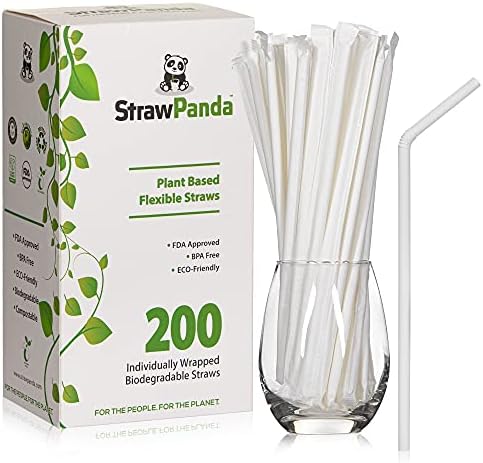 StrawPanda Plant Based Drinking Straws - (200 Pack Individually Wrapped ...