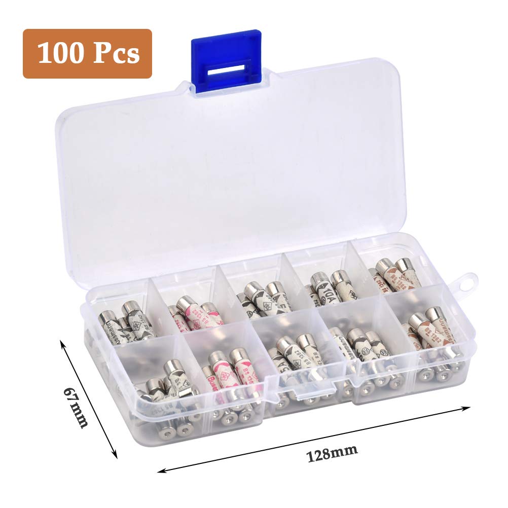100Pcs 240V Volt Household Mains Plug Fuse 6.3×25 mm/0.25x1Inch BS1362 ...