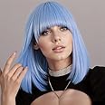 Amazon.com : Light Blue Bob Wig with Bangs Short Straight Blue Wig for ...