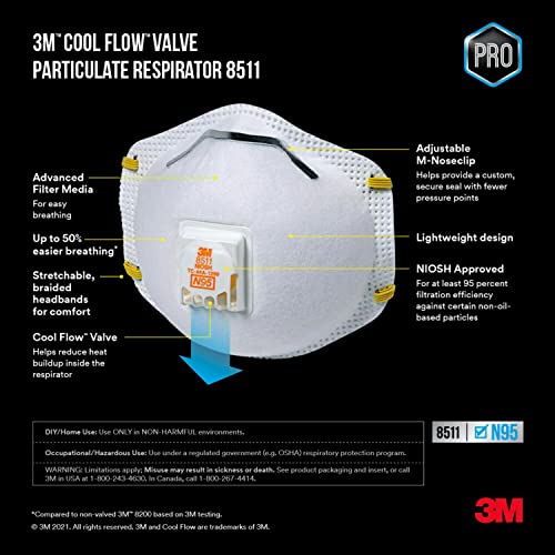 3M 8511 Respirator, N95, Cool Flow Valve, Disposable-Lightweight Design ...