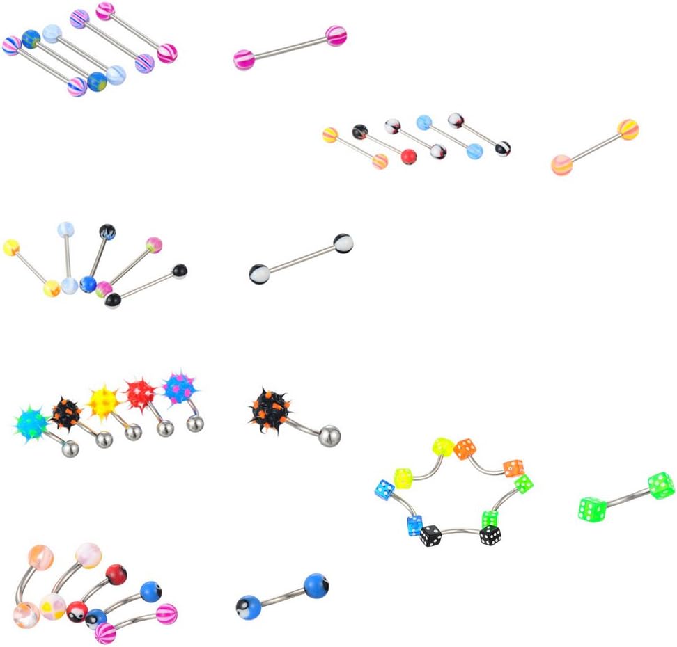 Kit 110 PCS 22 Style Stainless Acrylic Piercing Jewelry Tongue Nose Lip ...