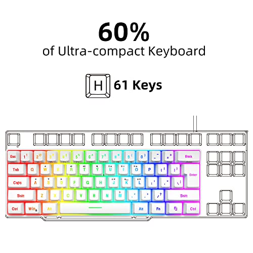 Snpurdiri 60% Wired Gaming Keyboard, 61 Keys RGB Backlit Wrist Rest ...