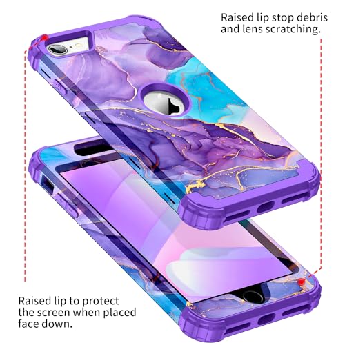 BQQFG for iPhone SE 2022/2020 Case,Marble Design Three Layer Heavy Duty Shockproof Hybrid Hard ...
