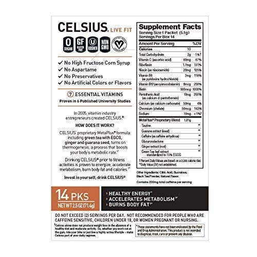 CELSIUS On-the-Go Powder Stick Packs, Zero Sugar,Coconut, 2.5 Oz (14 ...