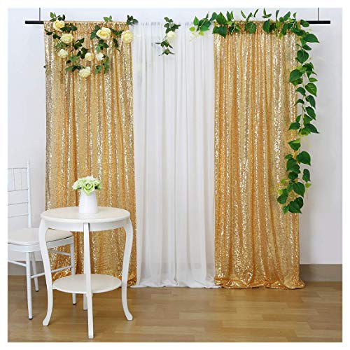 Gold Backdrop Curtain 2 Pieces 2ft x 8ft Sequin Background Drapes Photo ...