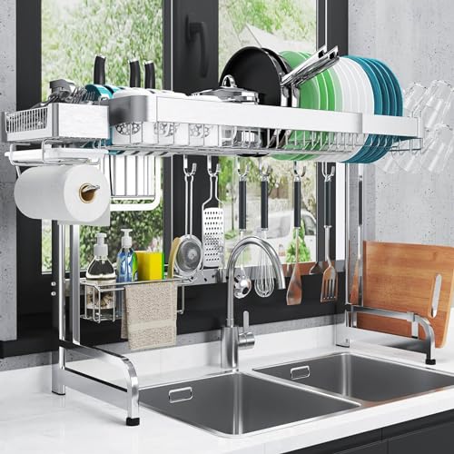 LIVOD Over The Sink Dish Drying Rack, 2 Tier Over Sink Dish Drying Rack ...