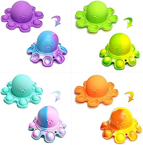 Reversible Octopus Push Pop Bubble Fidget Toy 4 Pack, Flip Octopus Push ...