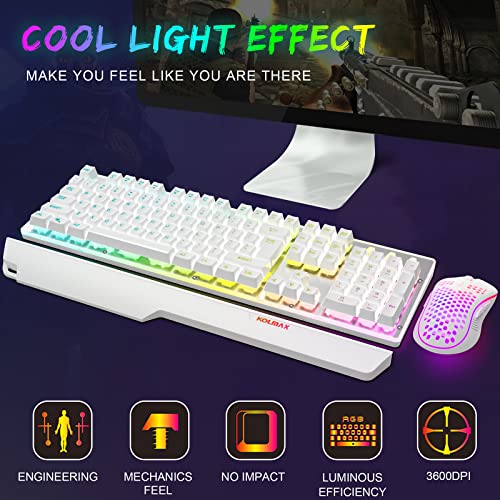 White Gaming Keyboard And Mouse Combo Colorful Lights Rainbow LED ...