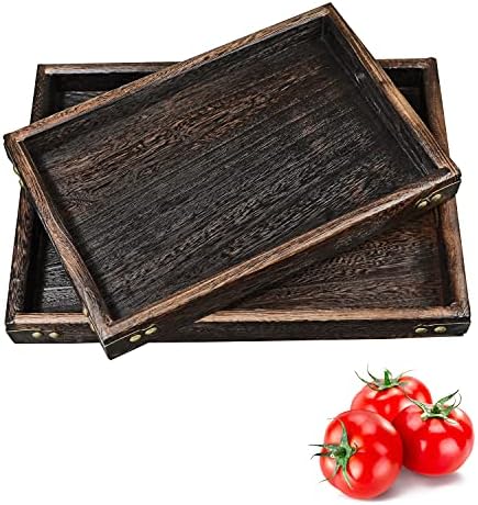 Wood Serving Tray with Handles Set of 2 Nested Serving Trays Rustic ...