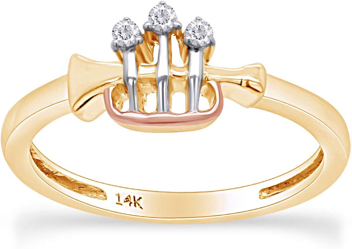 Round White Natural Diamond Accent Trumpet Three Tone Ring: Amazon.ca ...