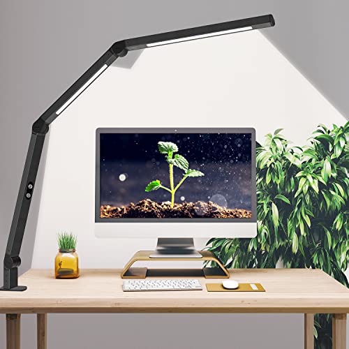 Micomlan Led Desk Lamp with Clamp, Dual Light Source Eye-Care Swing Arm ...