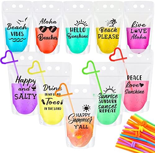 Chengu Summer Drink Pouches with Straws for Adult Beach Translucent ...