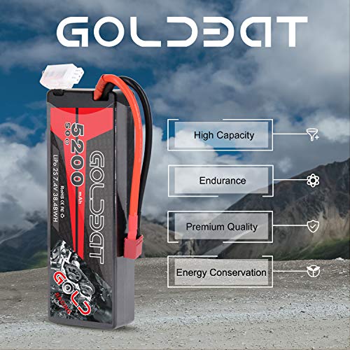GOLDBAT LiPo Battery Pack Hard Case 5200mAh 2S 7.4V 50C RC Battery for RC Vehicle Hobby Models ...