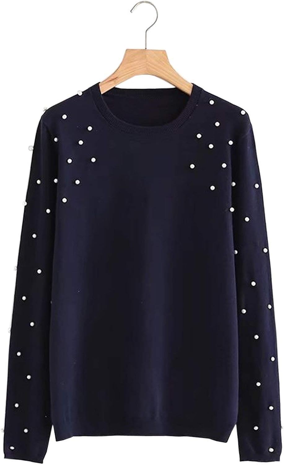 Pullis Damen Herbst Winter Pulli Perlen Unifarben Langarm Rundhals Elastisch Mädchen Pullover ...