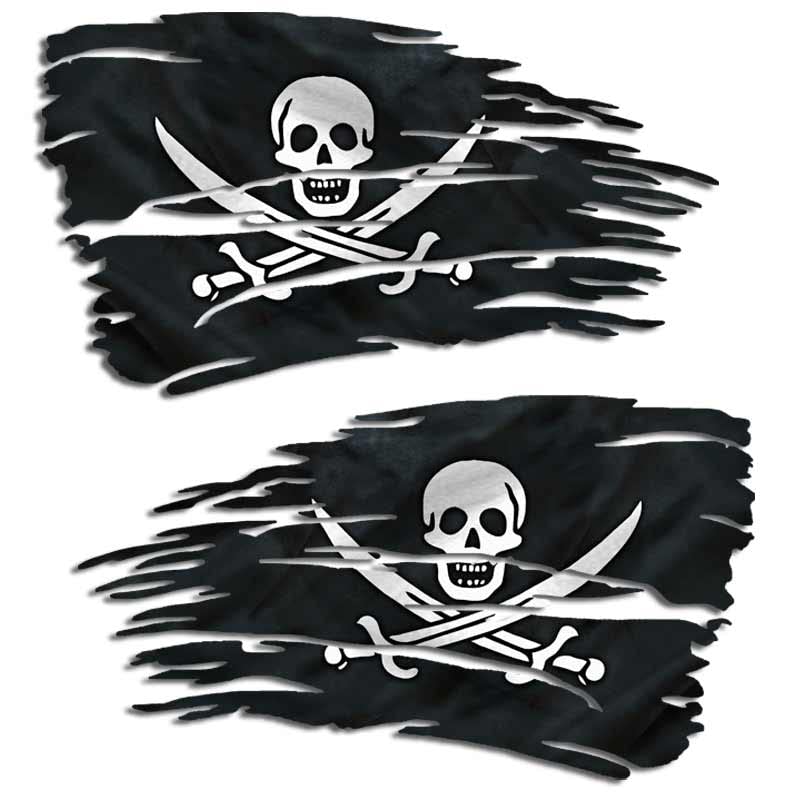 Jolly Roger Pirate Flag Tattered Decal Set Ship Boat Sailing Treasure ...