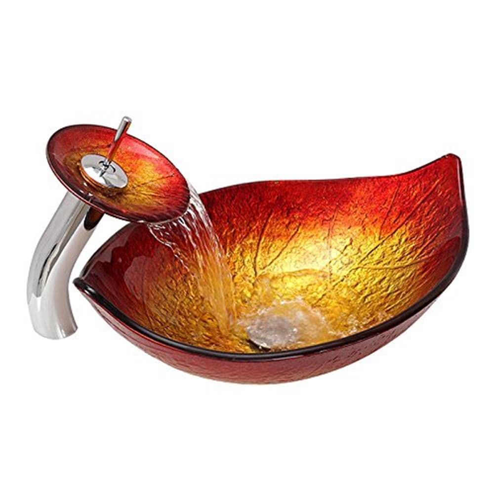 Mua Tempered Glass Vessel Sink,Hot Melted Red&Gold Leaf Shaped Bathroom ...