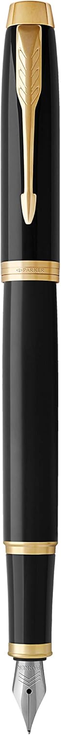 Parker IM Duo Gift Set with Ballpoint Pen & Fountain Pen, Gloss Black with Gold Trim, Blue Ink ...