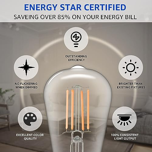 MASTERY MART Dimmable Vintage E26 LED Light Bulb, 2700K Soft White 5.5W (60 Watt Equivalent ...