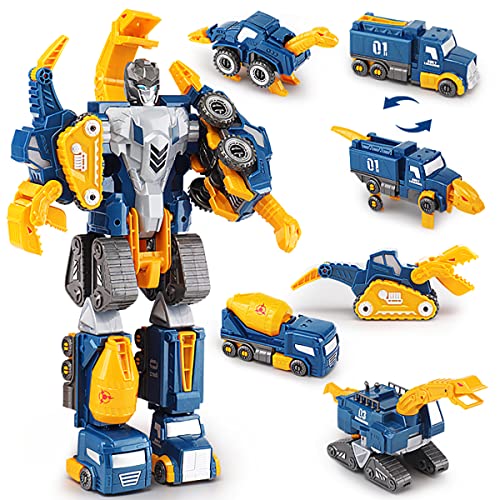 Dinosaur Construction Trucks Vehicle Toy Rescue Bot Magnetic Set, Transform to Big Robot 5-in-1 ...
