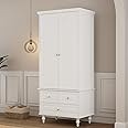 Amazon.com: Hitow 2-Door Wardrobe Cabinet with Hanging Rod, Drawers and ...