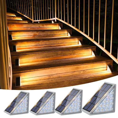 VOLISUN Solar Stair Lights 4 Pack, Solar Step Lights Outdoor Waterproof ...
