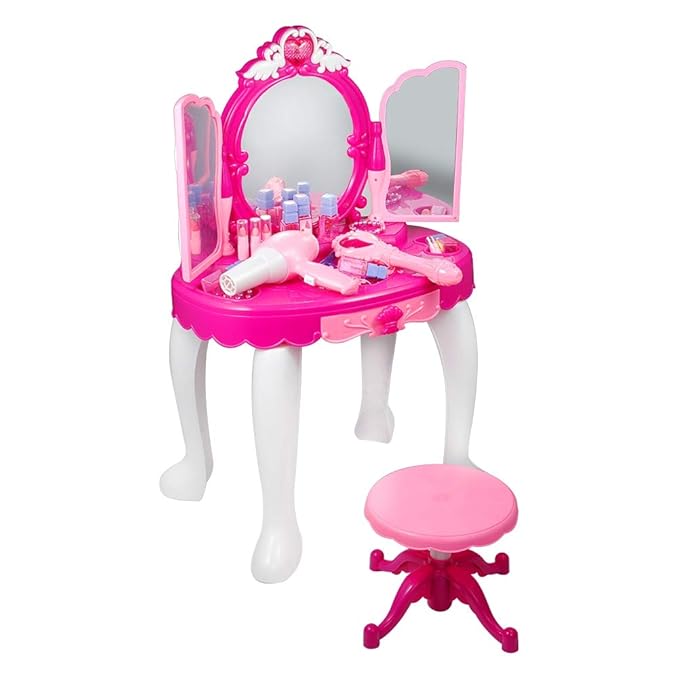 Amazon.com: AYNEFY Kids Vanity Set, Wooden Princess Makeup Table with ...