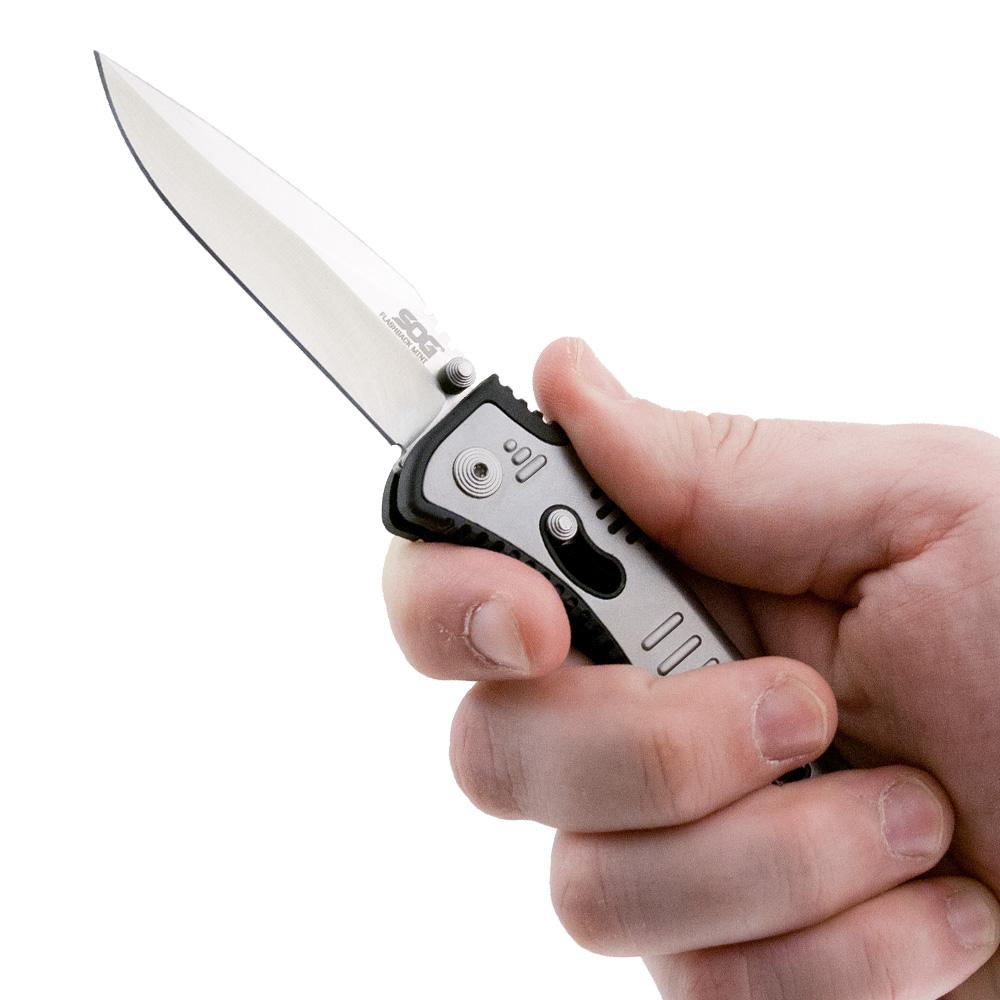 SOG FlashBack Mini Assisted Folding Knife SAT101-CP - Satin Polished 3 ...