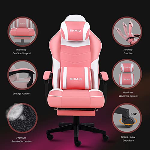 SHMIO Pink Gaming Chair Office Chair with Massage Lumbar Support ...