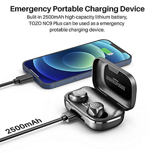 TOZO NC9 Plus Hybrid Active Noise Cancelling Wireless Earbuds, in Ear Headphones IPX6 Waterproof ...