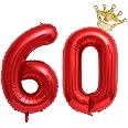 Amazon.com: 40-Inch Red Number 60 Balloons With Crown, 60th Birthday ...