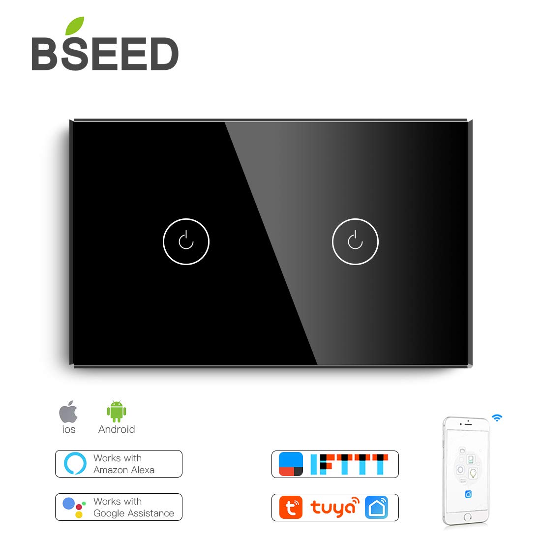 Buy BSEED Glass Smart WiFi Touch Sensor Light Switches (Neutral Feed Needed) Alexa/Tuya ...