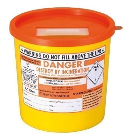 SharpsGuard Orange Lid 2.5 Litre Colour Coded Sharps Bin: Amazon.co.uk ...