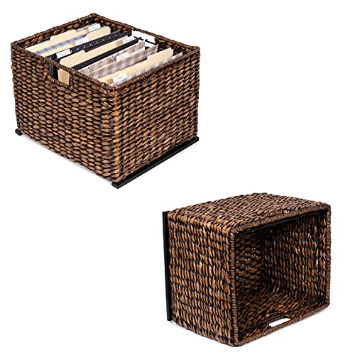 BirdRock Home 2 Tiered File Cubby with Wood Top - Brown Wash - Vertical ...