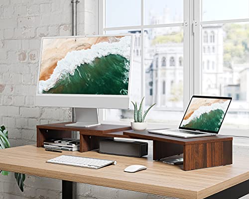 FITUEYES Dual Monitor Stand – 3 Shelf Computer Monitor Riser, Wood ...