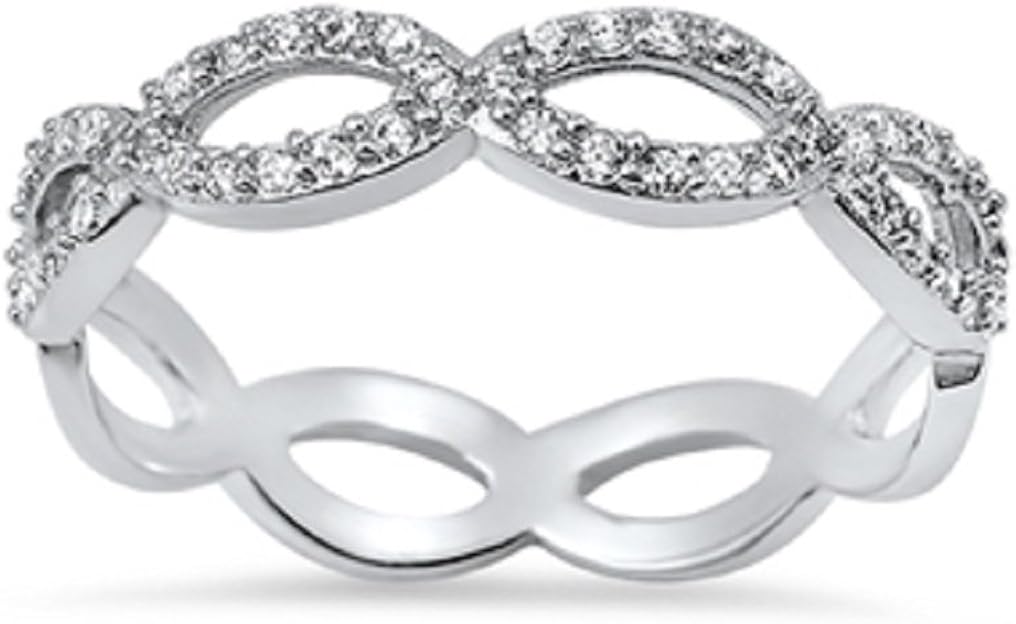 CloseoutWarehouse Cubic Zirconia Infinity Eternity Ring Sterling Silver ...