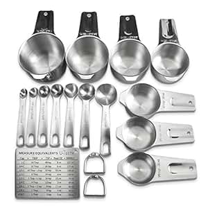 Measuring Cups, U-Taste Measuring Cups and Spoons Set of 15 in 18/8 ...
