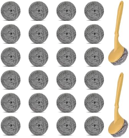 Enwye 24 Pcs Stainless Steel Spiral Scouring Balls with Handle, Steel ...