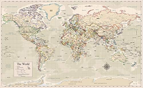 Antique Style Laminated World Map - 18" x 29" - Wall Chart Map of the ...
