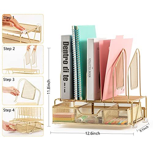 Beiz Gold Desk Organizer and Accessories Storage with 5 Vertical File ...