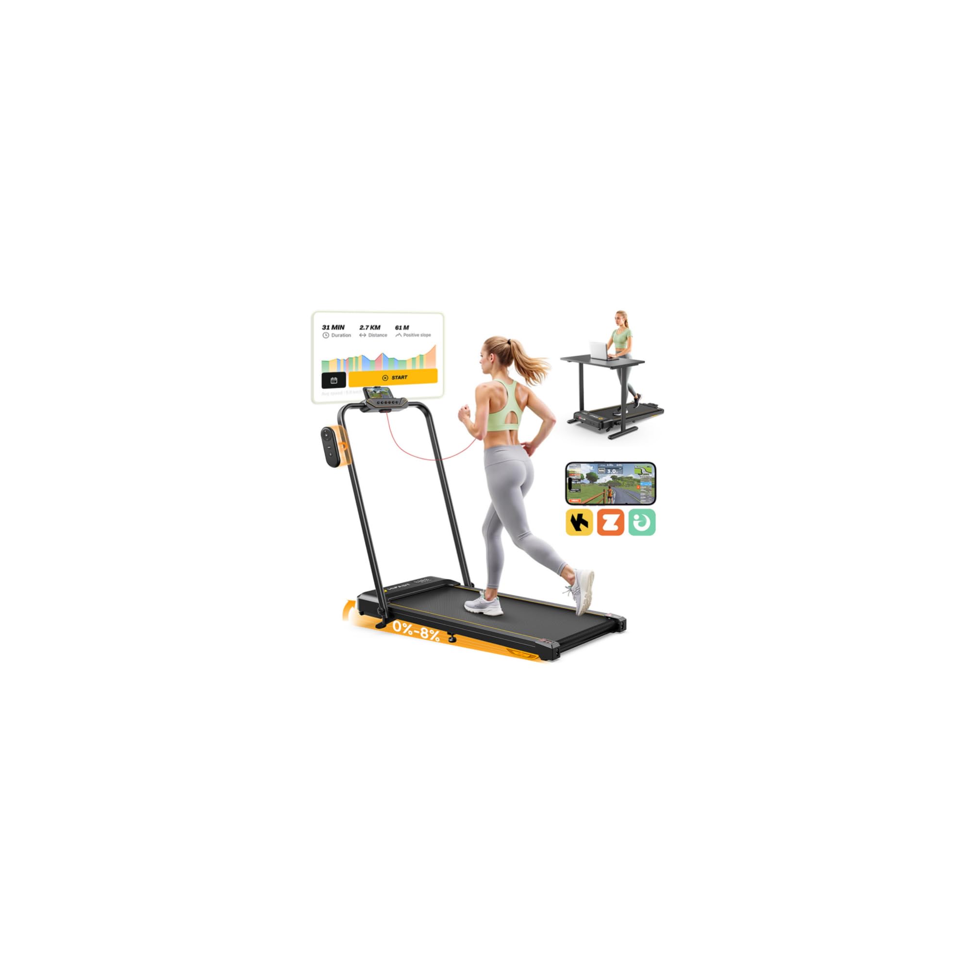 HiFast Walking Pad Treadmill, 3 in 1 Foldable Under Desk Treadmills for ...