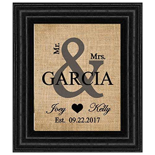 Amazon.com: Mr. and Mrs. sign- Burlap print, Rustic wedding Monogram ...