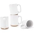 Amazon.com: Elanze Designs Tall Ribbed Raw Clay Bottom White 16 ounce Ceramic Coffee Mugs Set of ...