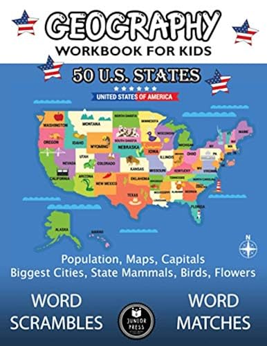 Geography Workbook for Kids: 50 US States Activity Book - Word ...