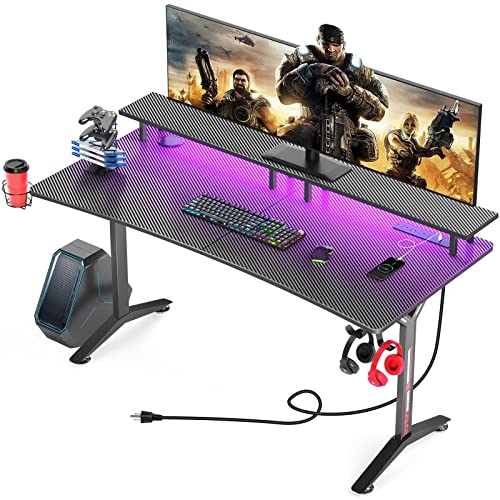SEVEN WARRIOR Gaming Desk 60INCH with LED Lights & Power Outlets ...